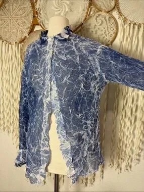 Komarov | Tops | Komarov Blue White Long Sleeve Bell Cuff Crinkle ...